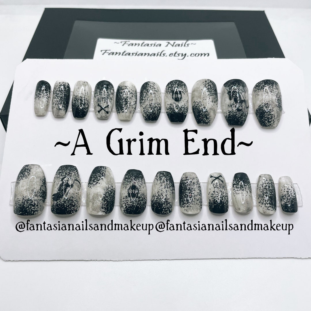 Fake Nails, Halloween Nails, Grim Reaper Nails, Gothic Nails, Press on ...