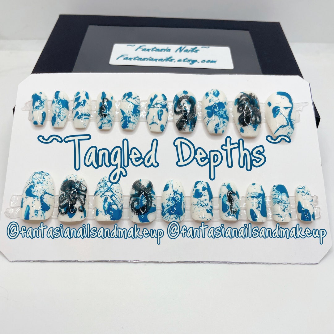 Octopus Press on Nails: Nautical Splatter Acrylic False Nails - Etsy