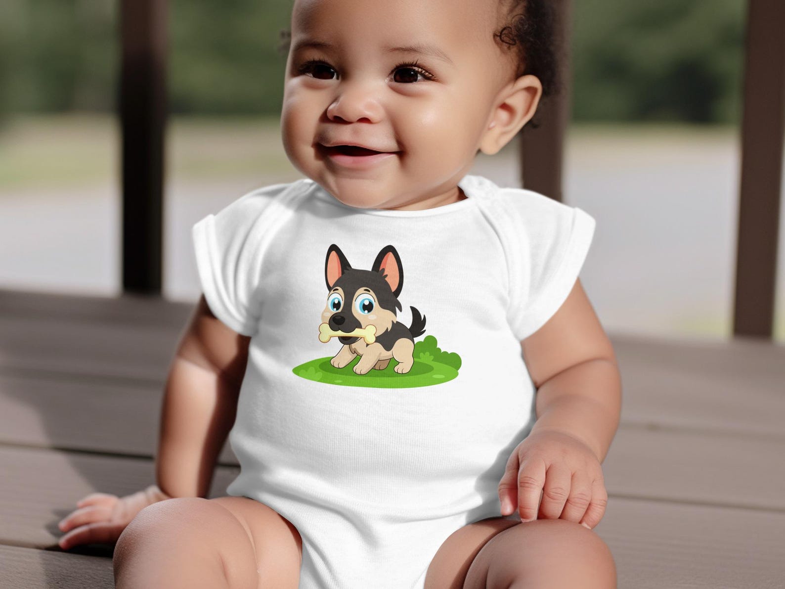 German Shepherd Puppy Bodysuit, Cartoon Dog Lover Baby Onesie, Infant ...