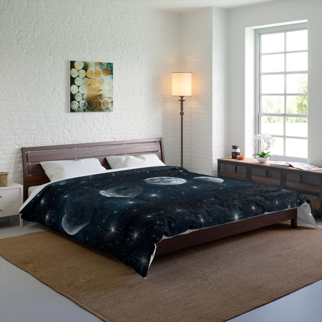 Phases of the Moon Comforter | Lunar Galaxy Bedding, Night Sky Stars - Etsy