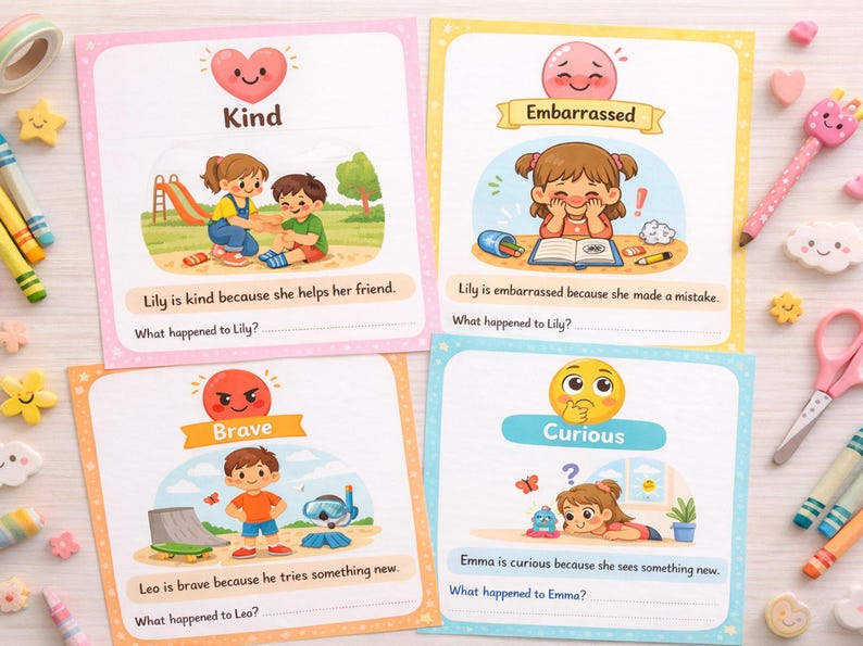 Emotion Flashcards & Worksheets – SEL Activity, Ages 4-7 PDF Digital ...