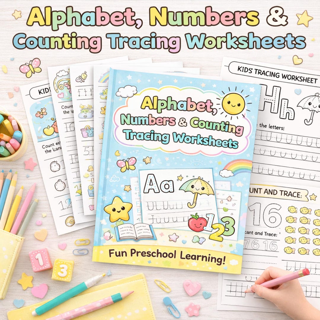Preschool ABC & 123 Tracing Worksheets | Printable Alphabet and Number ...
