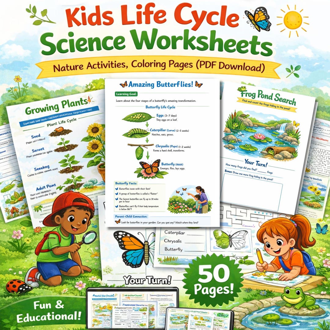 Kids Life Cycle Science Worksheets: Nature Activities, Coloring Pages ...