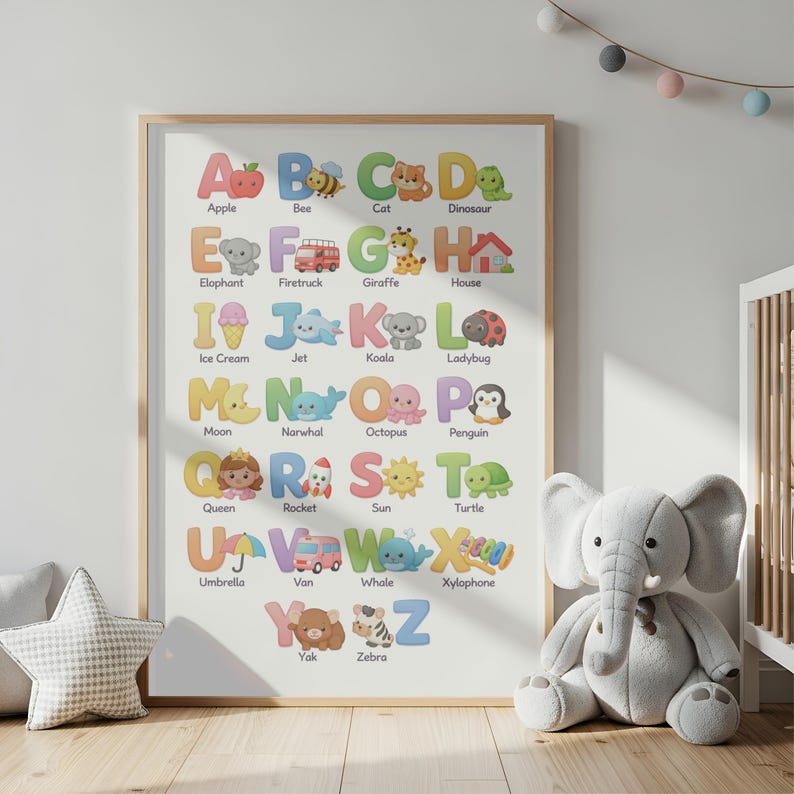 Rainbow Animal Abcs Nursery Print – Kawaii Pastel Alphabet Art (digital ...