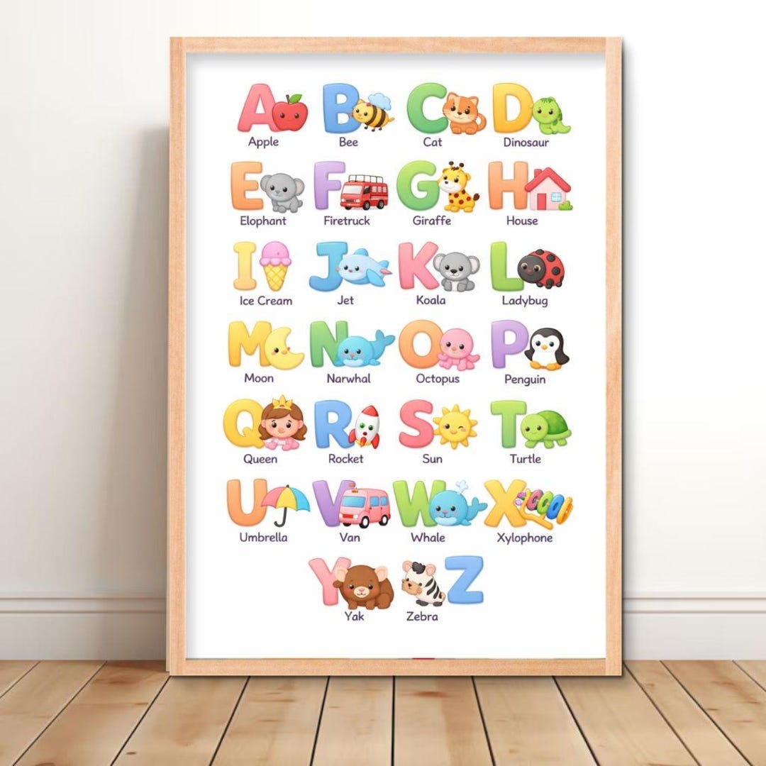 Rainbow Animal Abcs Nursery Print – Kawaii Pastel Alphabet Art (digital ...