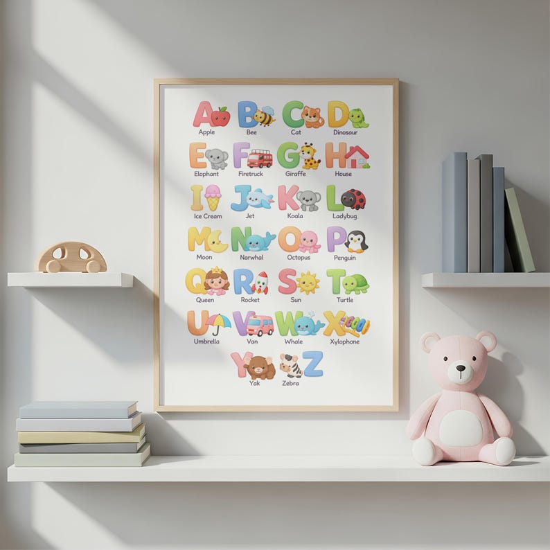 Rainbow Animal Abcs Nursery Print – Kawaii Pastel Alphabet Art (digital ...