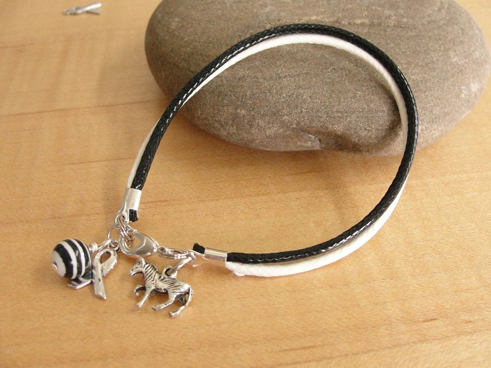 Black and White Awareness Bracelet cotton Carcinoid - Etsy