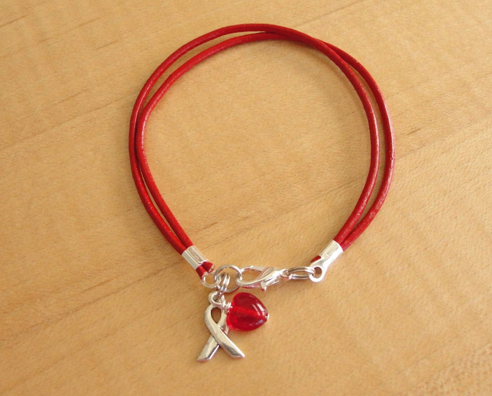 Red Awareness Bracelet (leather) - Heart Disease, Lymphoma, HIV, WPW ...