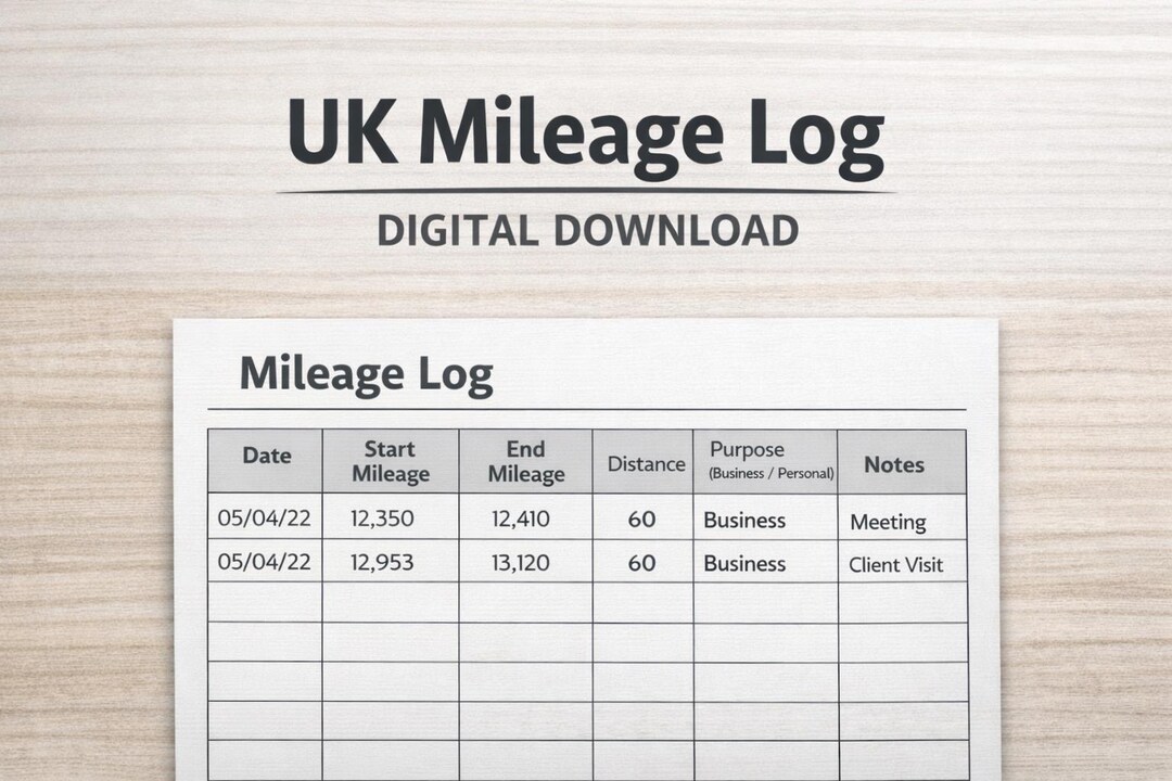 UK Mileage Log | Business Mileage Tracker | Digital Download - Etsy