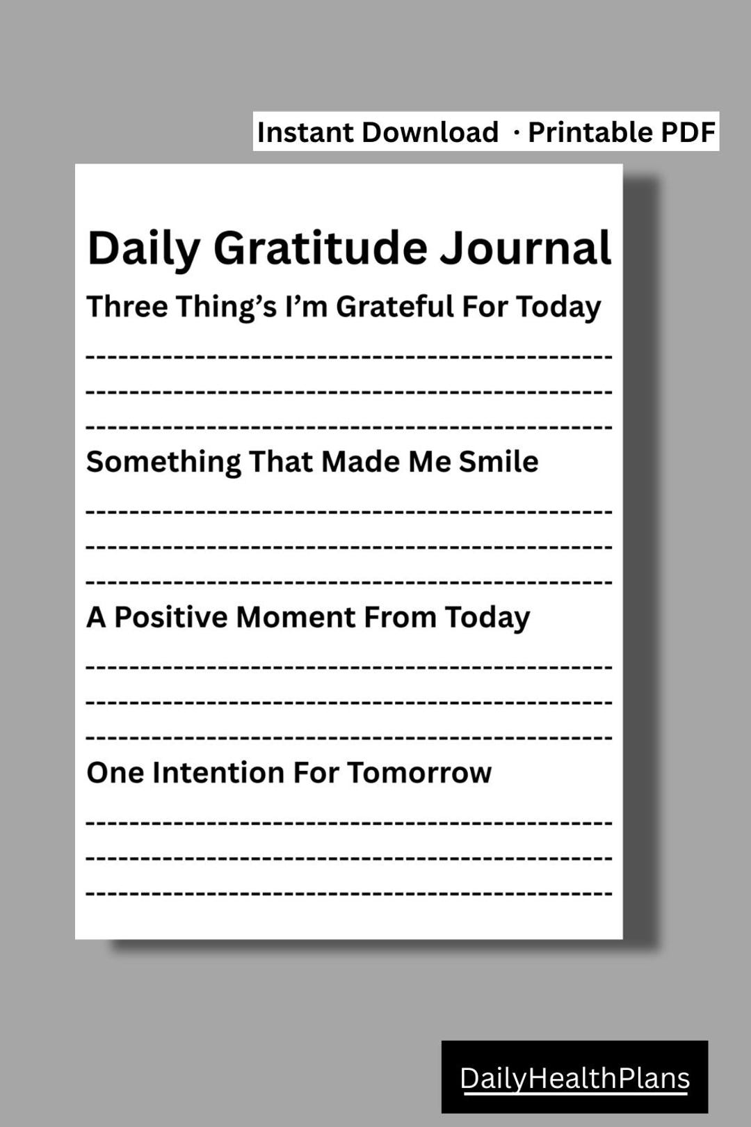 Daily Gratitude Journal Printable | Mindfulness Prompts (PDF Download ...