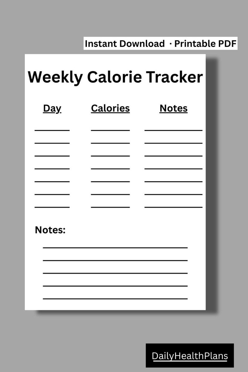 Weekly Calorie Tracker Printable - Etsy