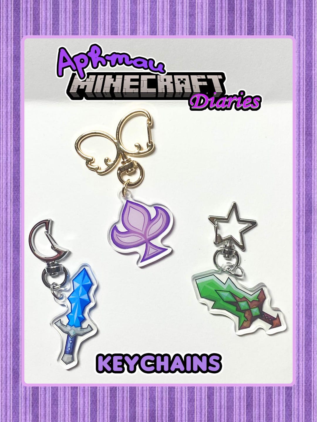 Aphmau, Garroth, & Laurance Minecraft Diaries Keychain Charms - Etsy