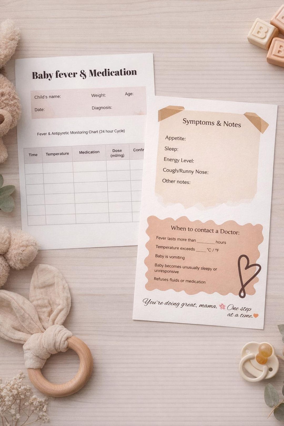 Baby Fever & Medication Tracker Printable | 24 Hour Fever Log | Symptom ...