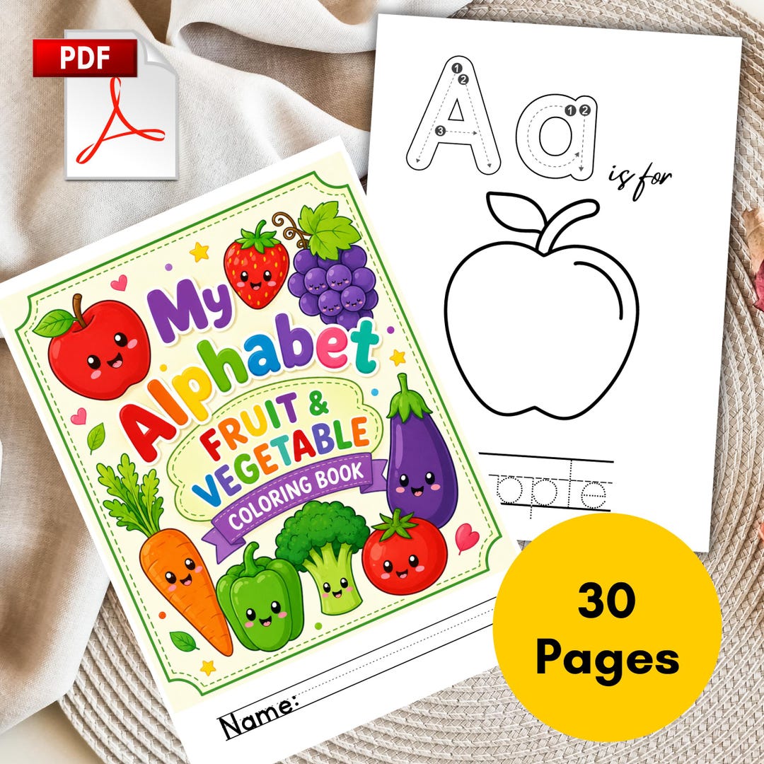 A-Z Fruits and Vegetables Coloring Book – ABC Learning Workbook ...
