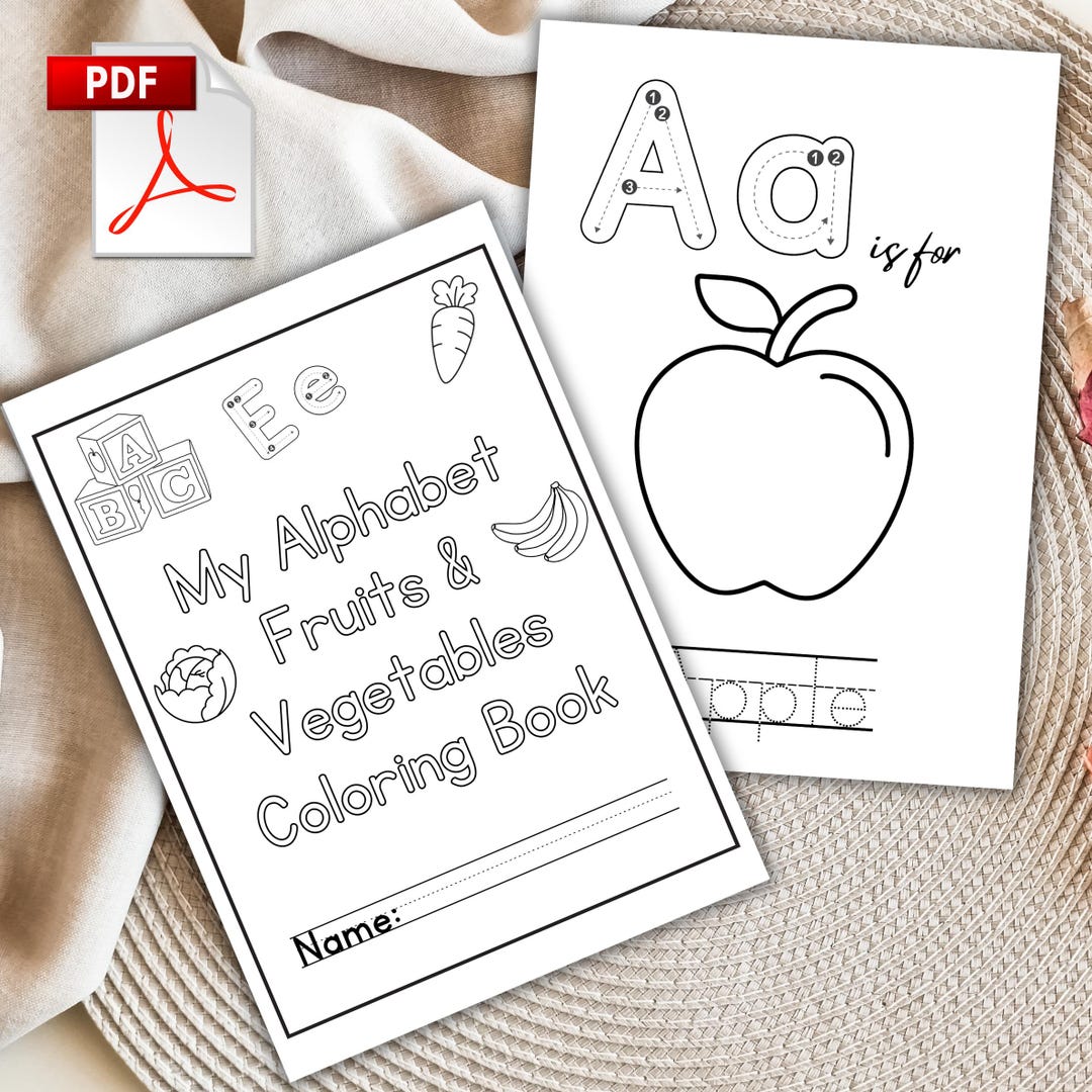 A–Z Alphabet Fruits & Vegetables Coloring Book for Kids | ABC Learning ...