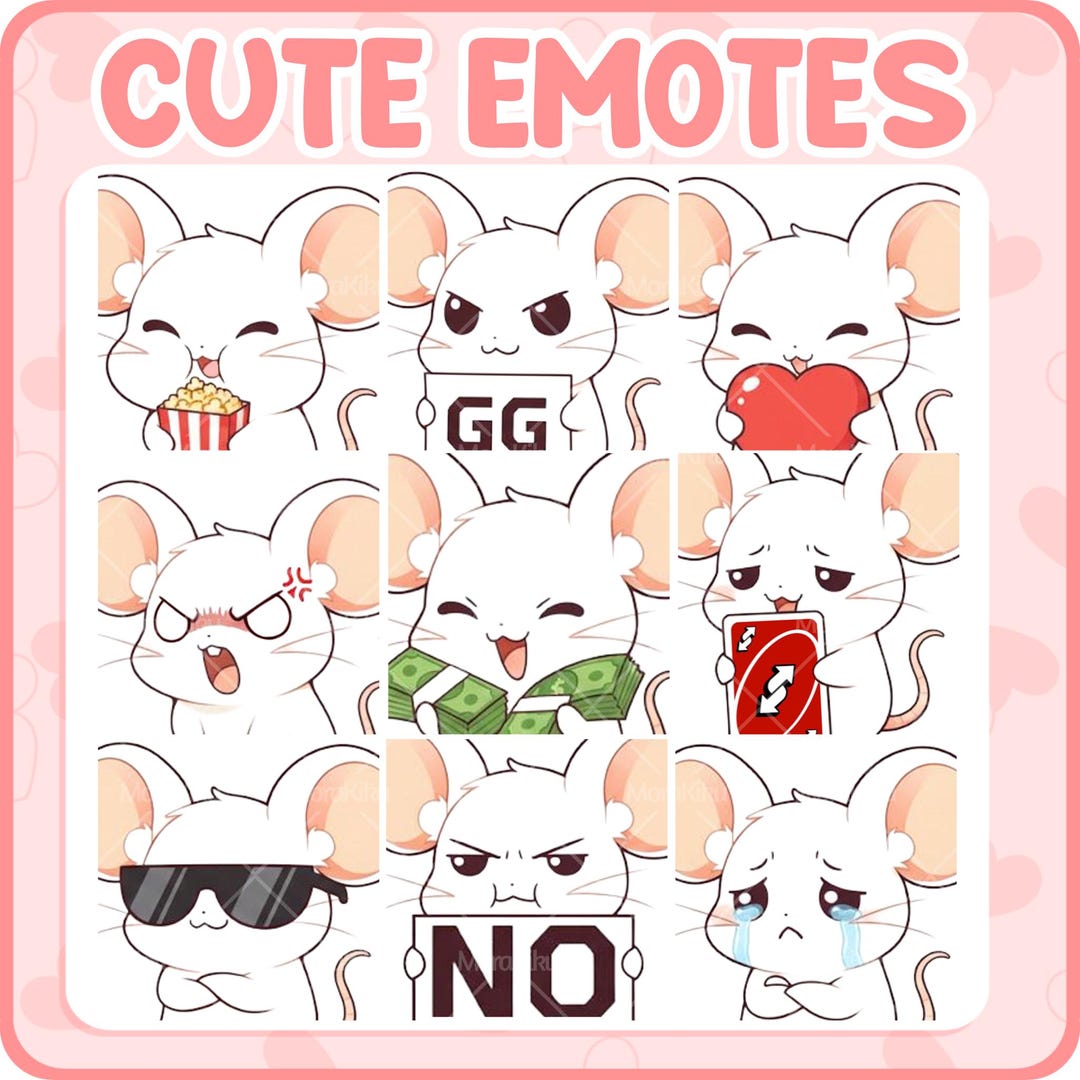 Soft White Mouse Twitch Emotes (9) | Pastel Animal Emotes for Streamers ...