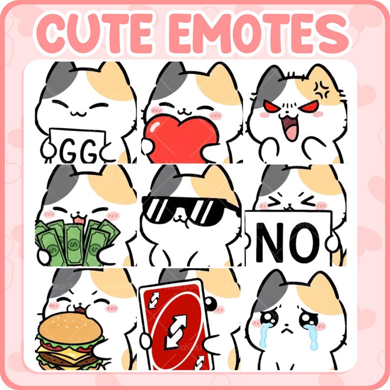 Calico Cat Twitch Emotes | Streamer PNG Pack (9) (digital Download - Etsy