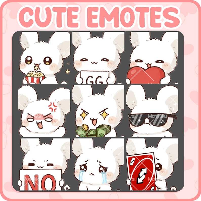 White Mouse Twitch Emotes Pack (9) | Kawaii Streamer Emotes for Twitch ...