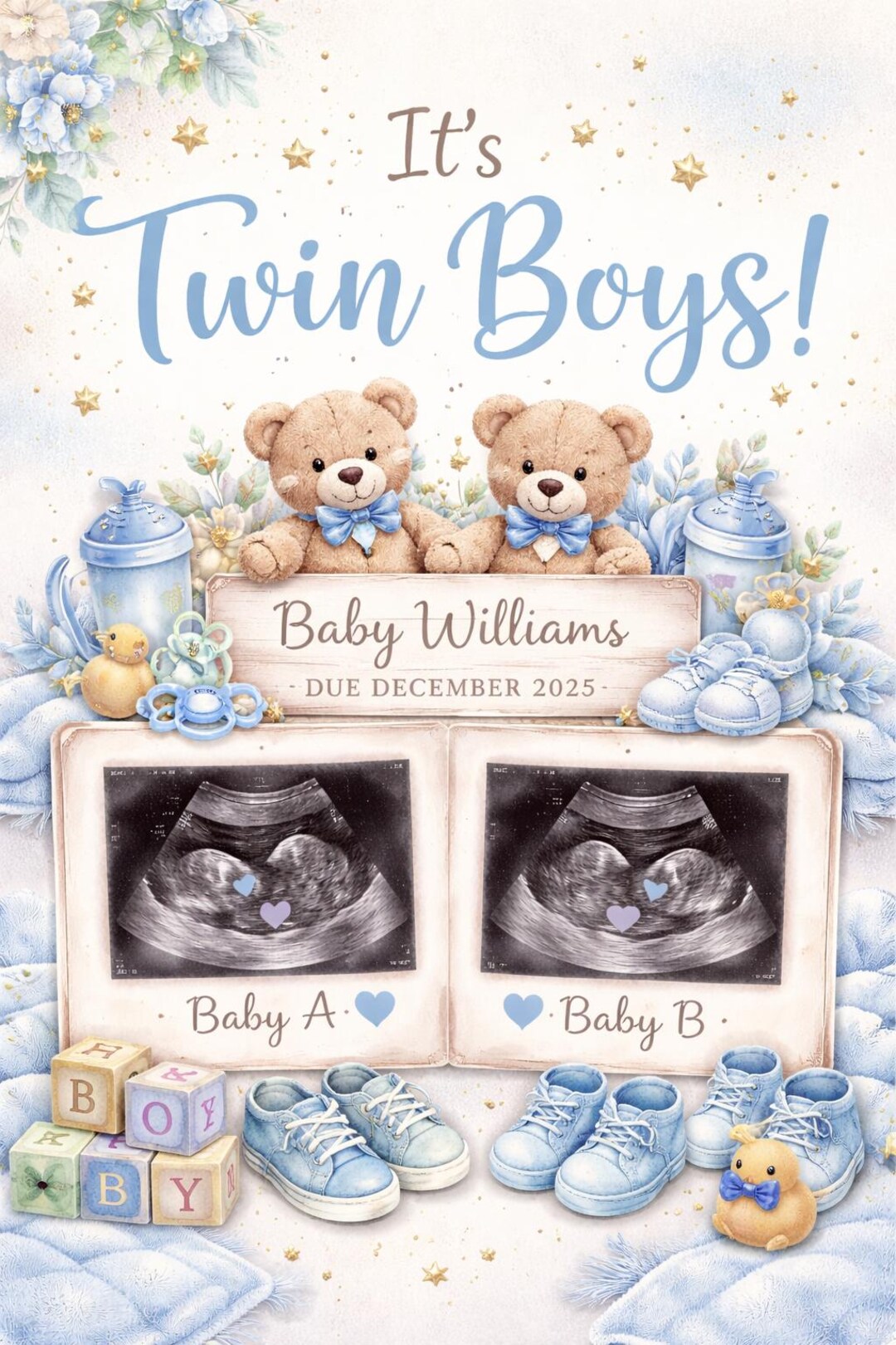 Twin Boys Pregnancy Announcement | Personalized Ultrasound Reveal ...