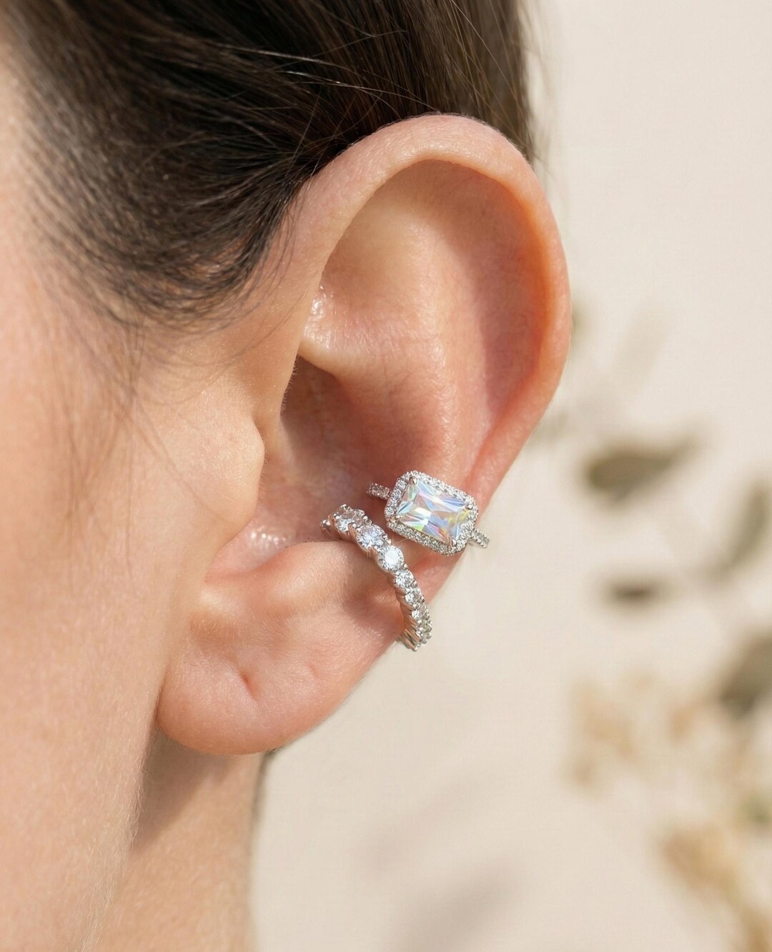 Sterling Silver Crystal Ear Cuff Set, Non Pierced Minimalist Ear Stack ...