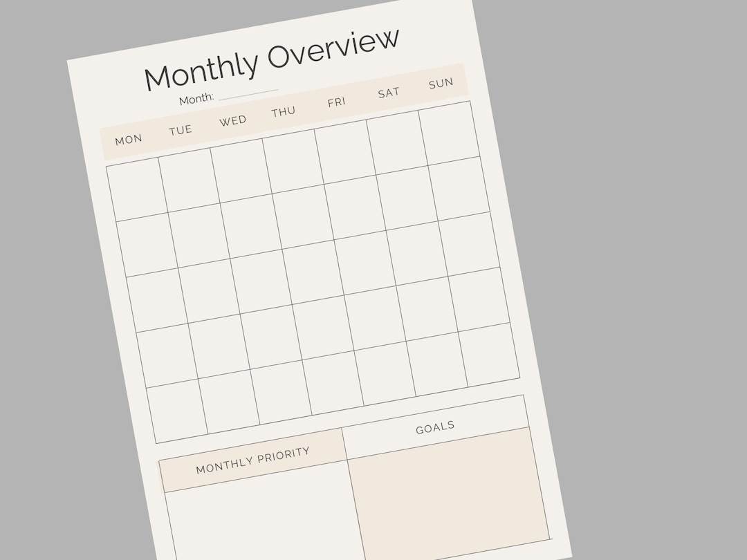 Minimalist Monthly Planner Printable | Undated Monthly Planner | Simple ...