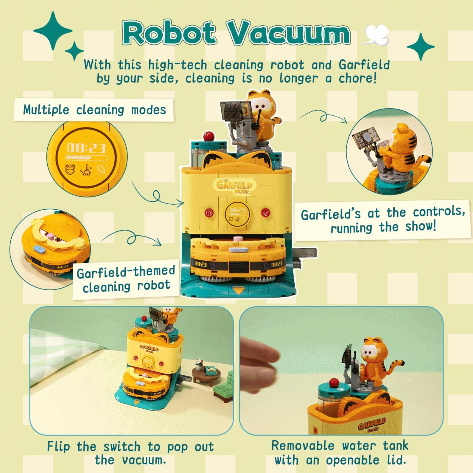 Garfield Building Blocks Set, Movable Miniature Figures Scene ...