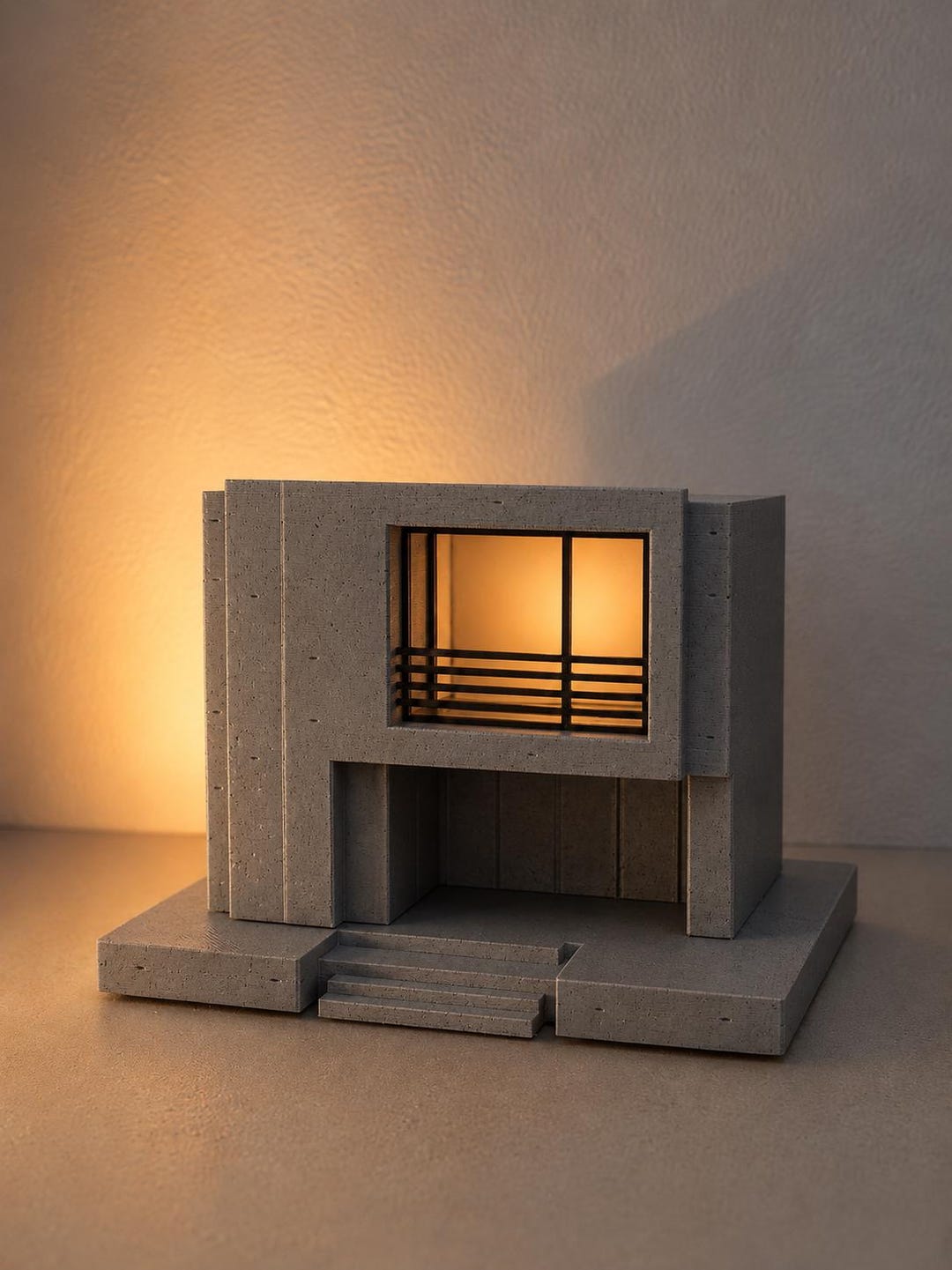 Brutalist House Lamp, Architectural Night Light, Concrete Style LED ...