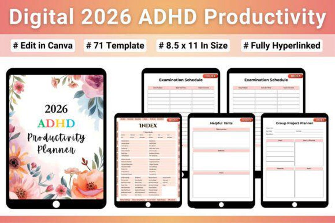 Digital 2026 ADHD Productivity Planner | ADHD Digital Planner Canva ...