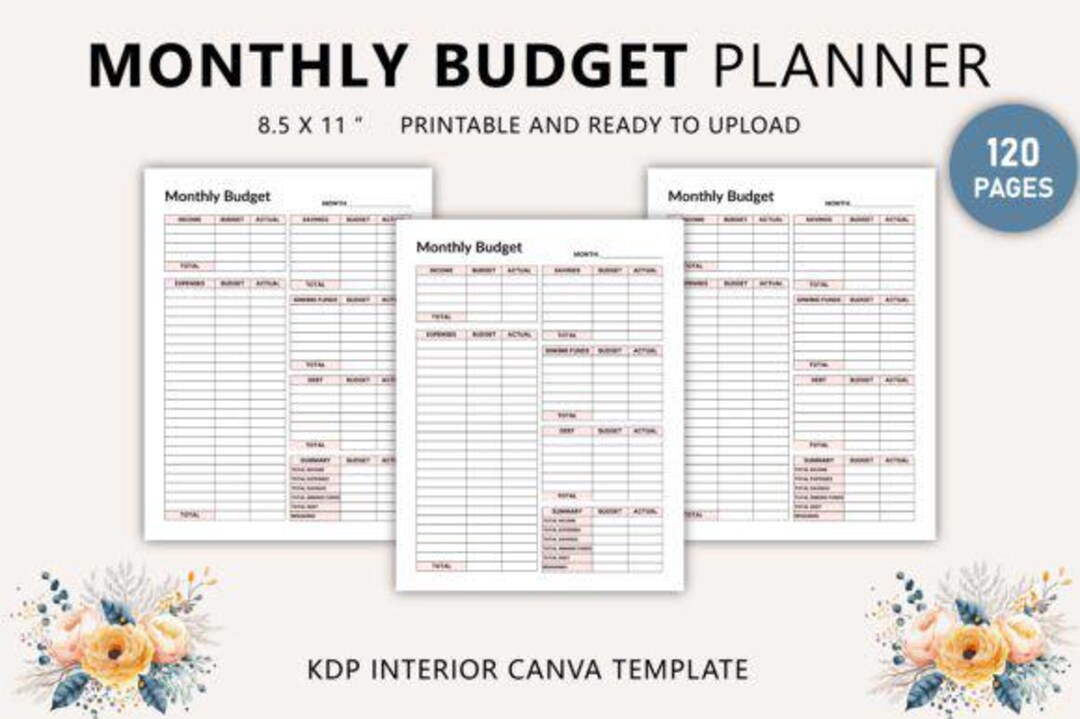 Editable Monthly Budget Planner Canva Template | Printable Budget ...