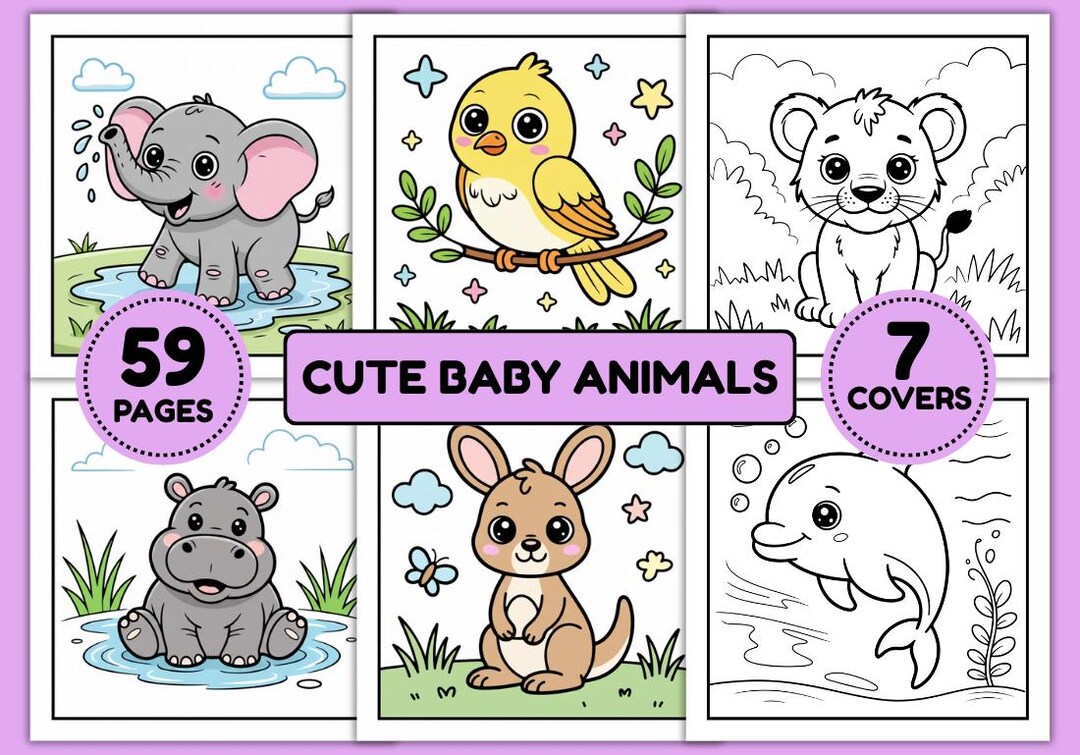 Baby Animals Coloring Book | Fun Learning Activity (PDF Format - Etsy