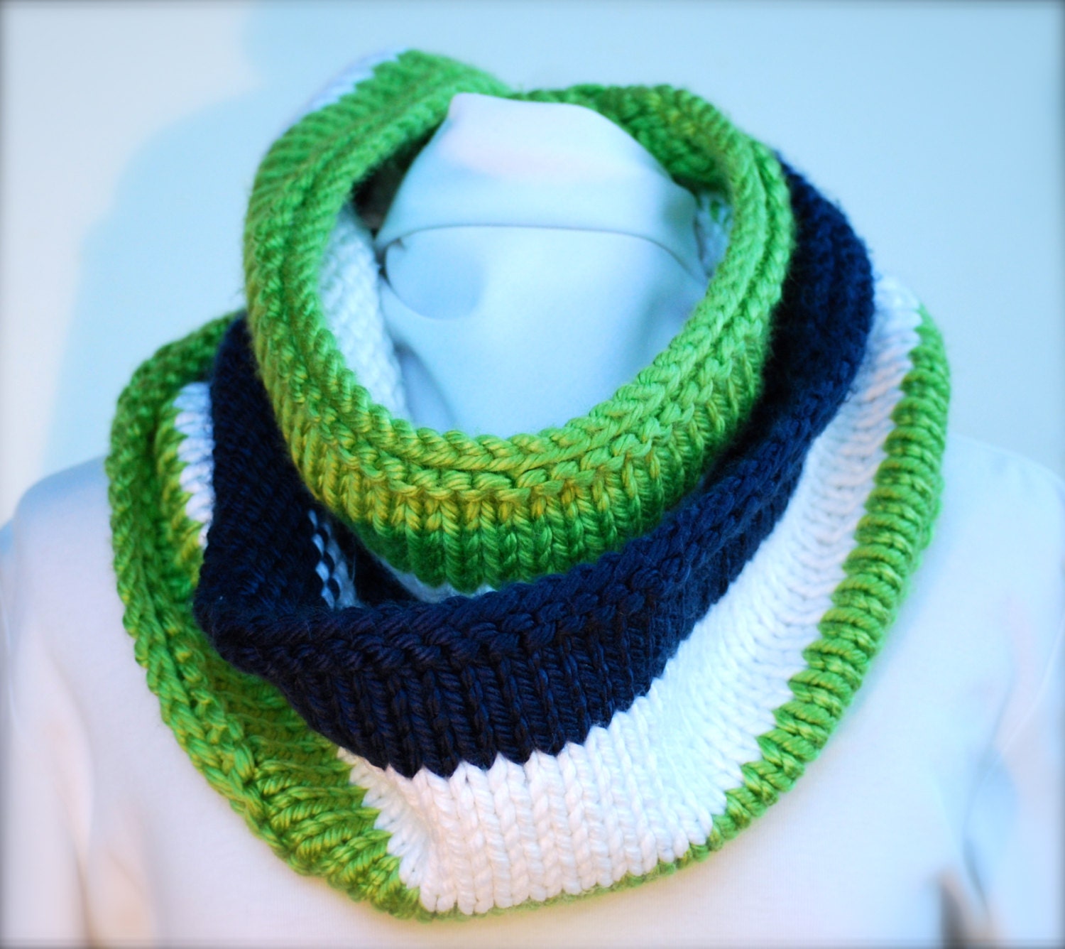 Seattle Seahawks Infinity Scarf or Cowl Hand Knit in Blue | Etsy