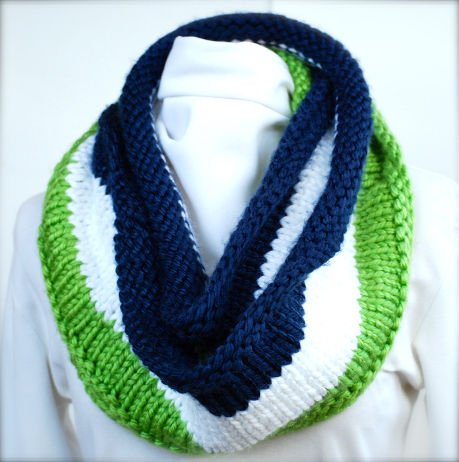 Seattle Seahawks Infinity Scarf or Cowl Hand Knit in Blue | Etsy