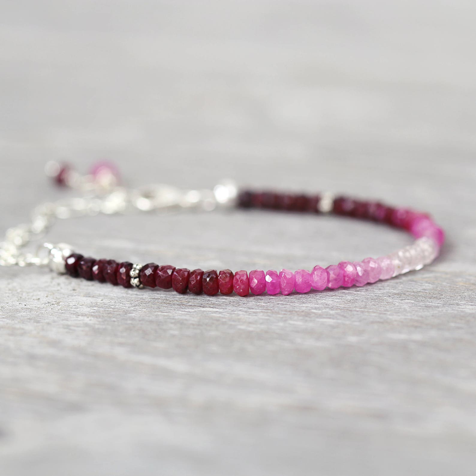 Gold Ruby Bracelet - Ruby Bead Bracelet - July Birthstone - Real Ruby ...