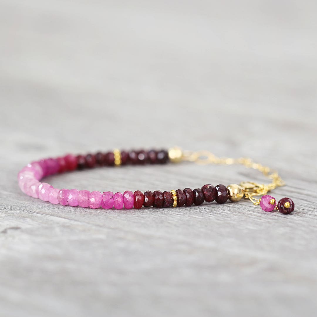Gold Ruby Bracelet - Ruby Bead Bracelet - July Birthstone - Real Ruby ...