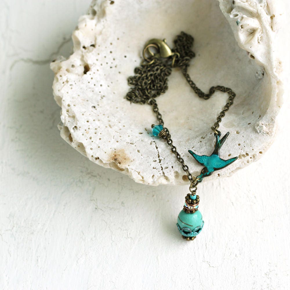 Blue Bird Necklace - Dainty Turquoise Necklace