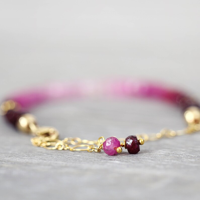 Gold Ruby Bracelet - Ruby Bead Bracelet - July Birthstone - Real Ruby ...