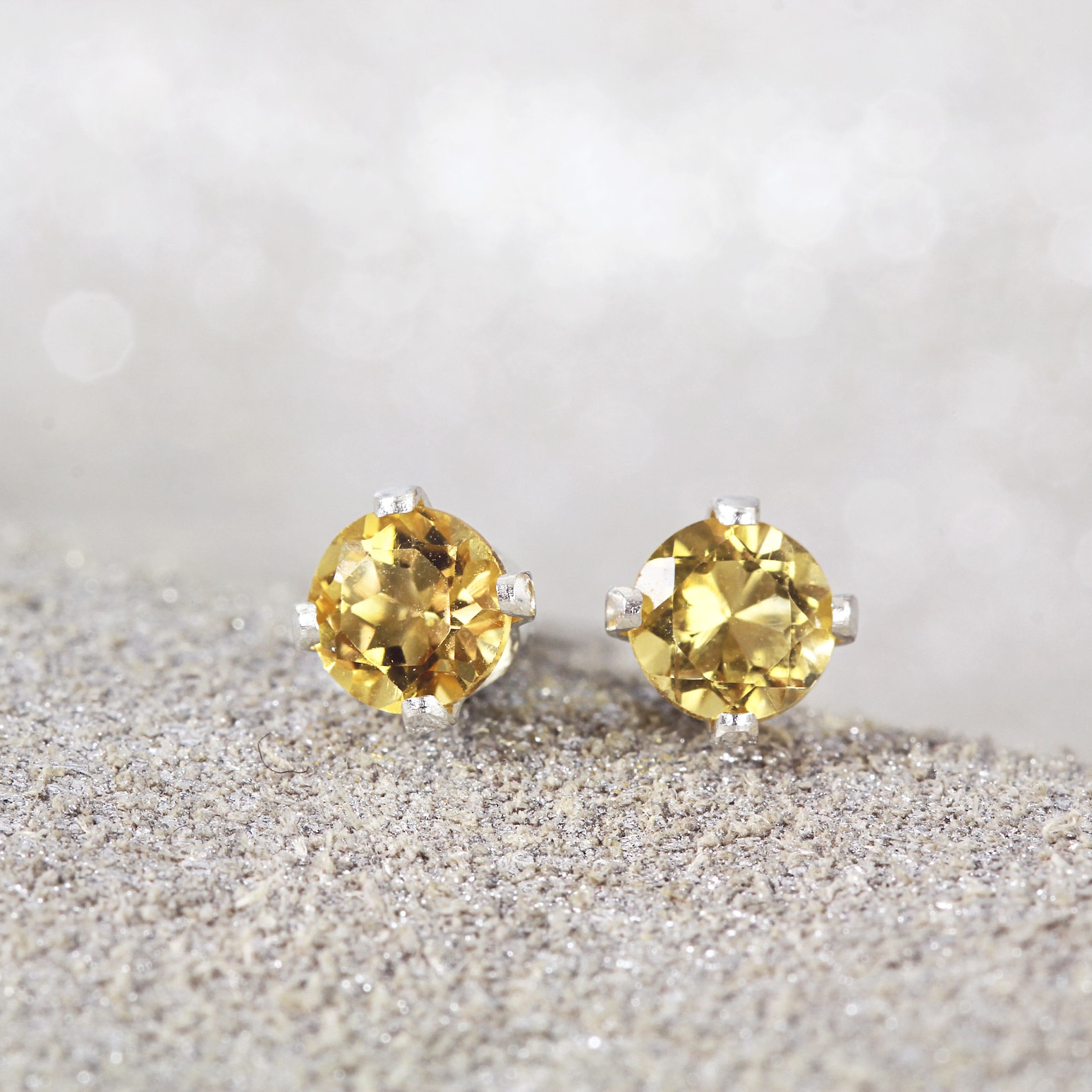 Citrine Stud Earrings Citrine Earrings Sterling Silver - Etsy
