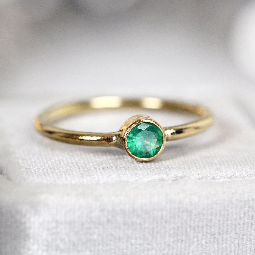 Minimalist Emerald Engagement Ring Columbian Emerald Solitaire Ring Gold May Birthstone Stacking ...