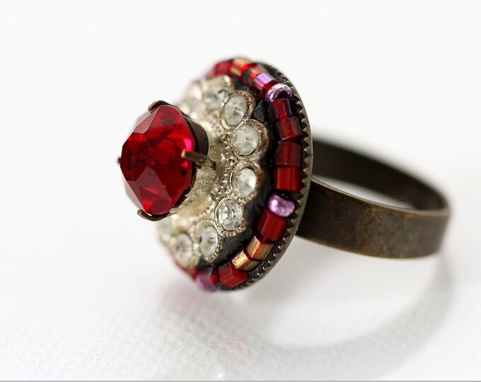 Red Ring. Statement Ring With Sparkle. Handmade Cocktail Ring ...
