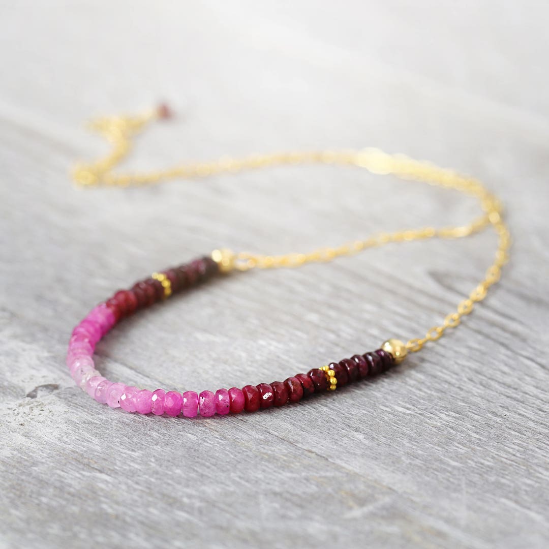 Genuine Ruby Necklace - Ombre Necklace - July Birthstone - Gold Ruby ...