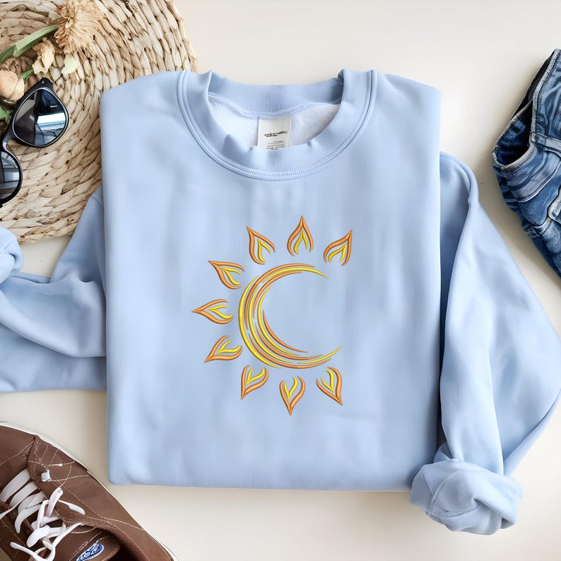 Sun Moon Embroidery Design, Celestial Boho Stitch File, Sun Rays ...