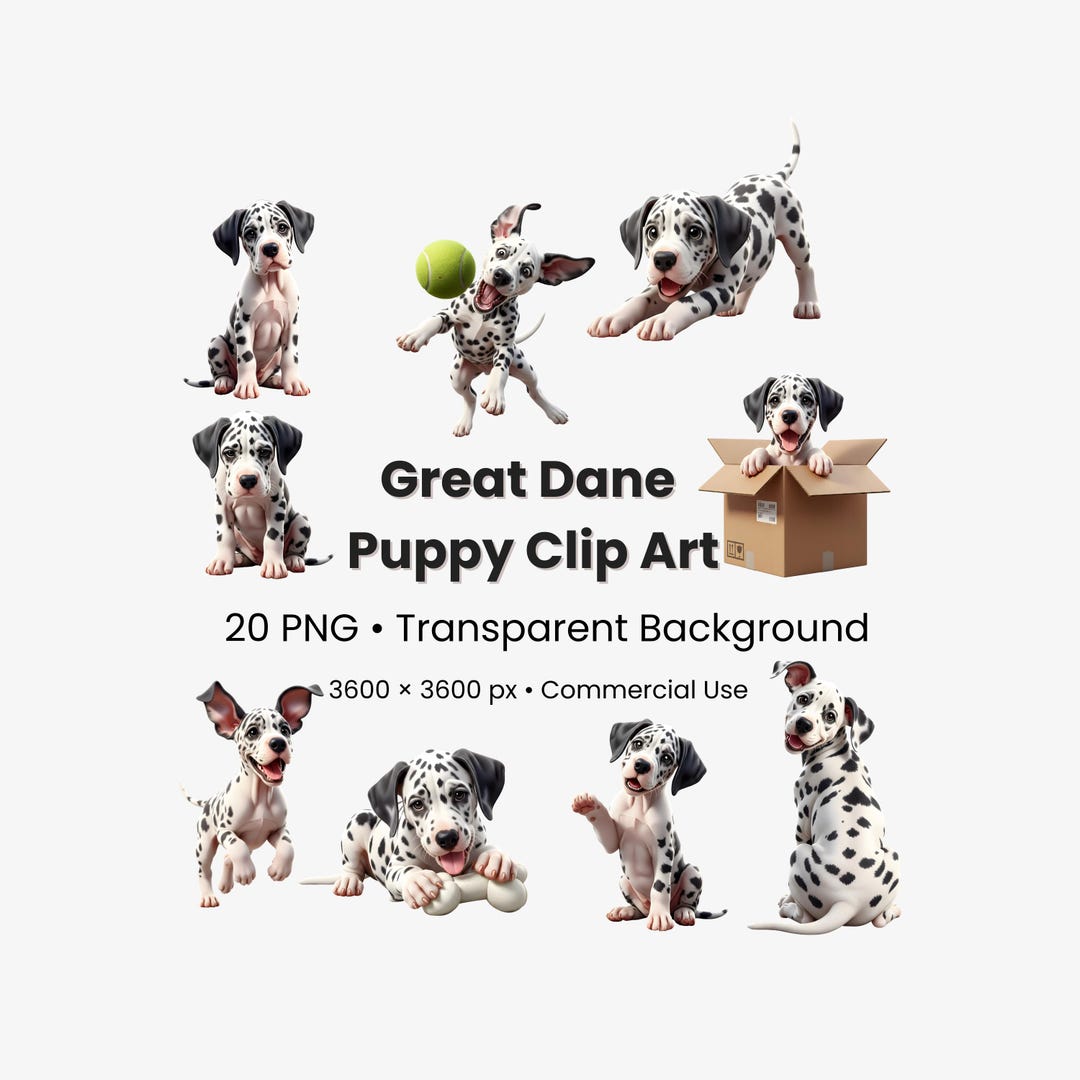 Great Dane Puppy Clipart PNG Bundle. Cute and Funny Puppy Dog Clip Art ...