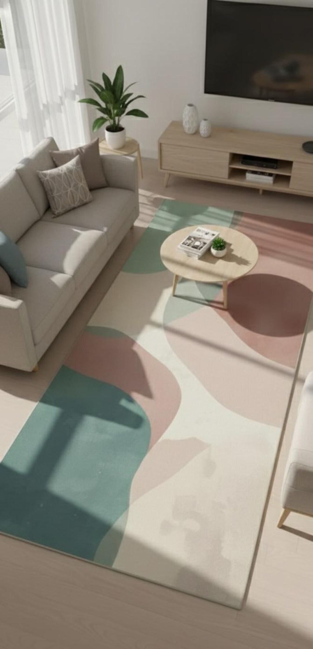 Hand-tufted Wool Rug, Pastel Pink Mint Green Geometric, Scandi Modern ...