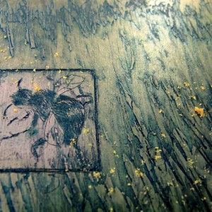 Fine Art Etching With Bee Pollen. Old Apple Tree, Bees. Hand Pulled Print. Vanishing Bees ...