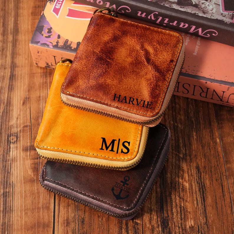 Personalized Leather Zip Wallet, Minimalist Bifold Wallet - Etsy