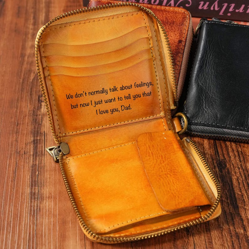 Personalized Leather Zip Wallet, Minimalist Bifold Wallet - Etsy