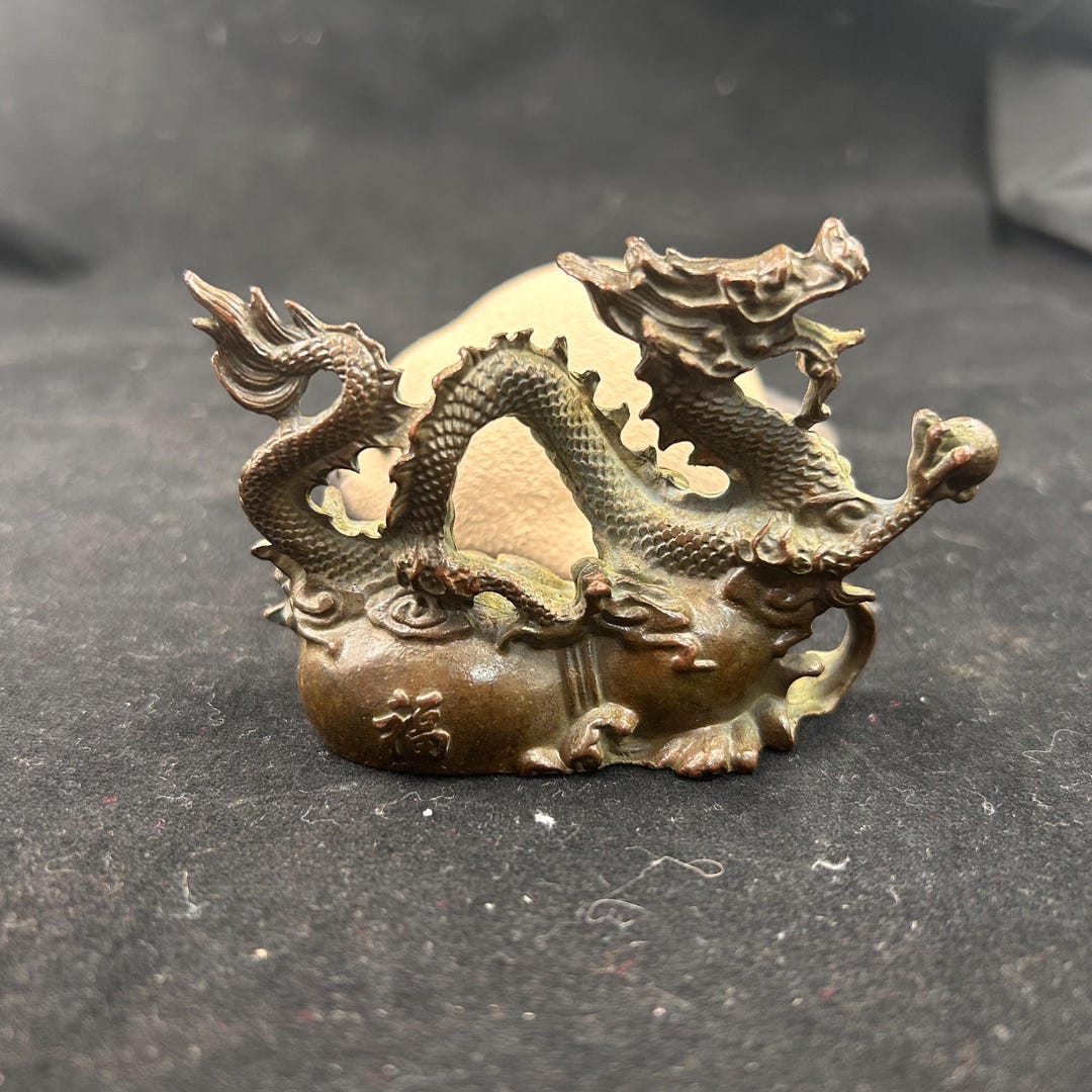 Brass Dragon Gourd Statue Feng Shui Wealth Decor Chinese Home Office ...