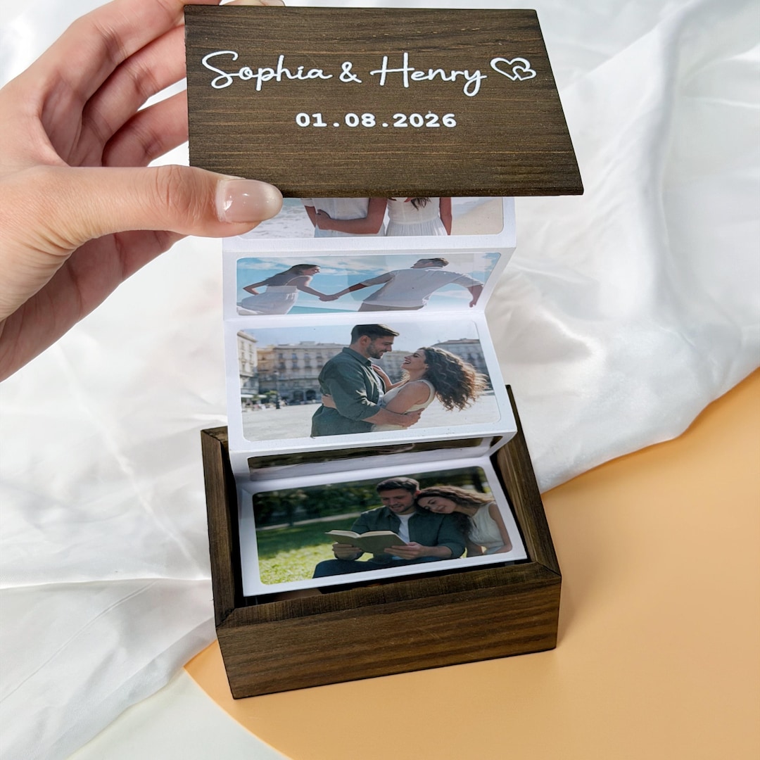 Pull Out Photo Album Custom Wooden Box, Personalized Photo Memory Box ...