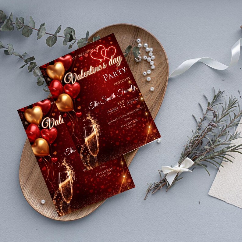 Editable Valentine's Day Party Invitation, Heart & Balloon, Canva ...