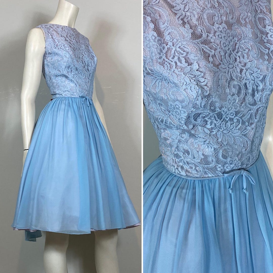 50s 60s Day Party Dress| 60s Pastel Lavender and Blue Lace & Chiffon ...